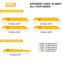 China 6-Piece Bi-Metal Reciprocating Saw Blade Set 6 Inch for Wood Metal Plastic Drywall Cutting for sale