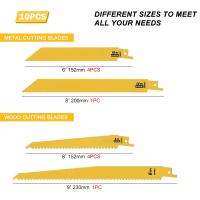 China 10 Piece Bi-Metal Reciprocating Saw Blade Set 6-9 Inch for Wood and Metal Cutting for sale