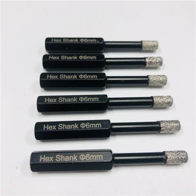 China Hex Shank Vacuum Brazed 6mm Tile Core Drill Bits for Porcelain Ceramic Dry Drilling for sale