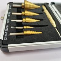 China HSS Titanium Nitride Coated Step Drill Bit Set 8 Steps 1/4-3/4 Inch Hex Shank for sale