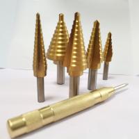 China 6 Step 3/16-1/2 Inch Automatic Center Punch Spiral Titanium Coated HSS Step Drill Bit Set for sale