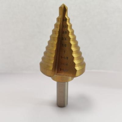 China HSS 4241 Titanium Coated Step Drill Bit 10 Steps 1/4-1-1/8 Inch Triangle Shank for sale