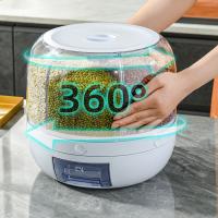 China Kitchen Moisture-Proof 6-Grid Rotating Food Grain Dispenser with Custom Logo Rice Box for sale