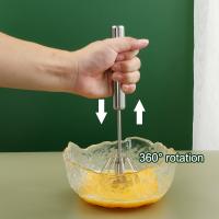 China Customized Color Hand Push Mixer Cream Whipper Rotating Semi-Automatic Stainless Steel Egg Beater for sale