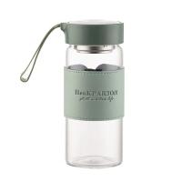 China 480ml Custom Borosilicate Glass Water Bottle with Leather Sleeve and Tea Infuser for sale