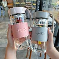China 480ml Custom Borosilicate Glass Water Bottle with Leather Sleeve and Tea Infuser for sale