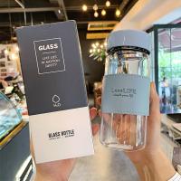 China 480ml Custom Borosilicate Glass Water Bottle with Leather Sleeve and Tea Infuser for sale