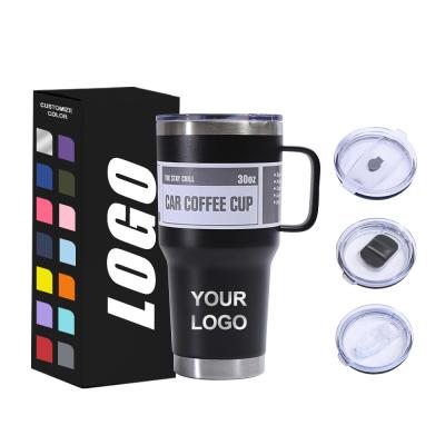 China Leakproof Double Walled Metal Cup with Handle Lid and Straw Enjoy Your Coffee Anytime for sale