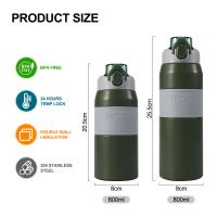 China 600ml/800ml Custom Insulated Stainless Steel Water Bottle with Straw and Portable Handle for sale