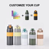 China 600ml/800ml Custom Insulated Stainless Steel Water Bottle with Straw and Portable Handle for sale