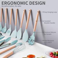 China Wooden Handle 19-Piece Silicone Kitchen Utensil Set with Cutting Board Storage Bucket for sale