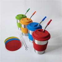 China 1 Piece 12oz Kids Stainless Steel Milk Mugs with Colorful Silicone Lids and Straws for sale