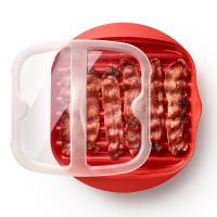 China 28*25*5cm Custom Food Grade PP Material Bacon Microwave Cooker With Lid Accepts Customized Logo for sale