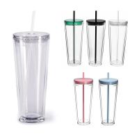 China Reusable Clear Cups 24oz Insulated Double Wall Plastic Tumbler with Lid and Straw for sale
