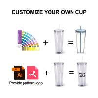 China Reusable Clear Cups 24oz Insulated Double Wall Plastic Tumbler with Lid and Straw for sale