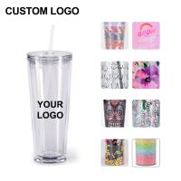 China Reusable Clear Cups 24oz Insulated Double Wall Plastic Tumbler with Lid and Straw for sale