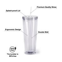 China Reusable Clear Cups 24oz Insulated Double Wall Plastic Tumbler with Lid and Straw for sale