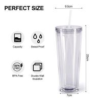 China Reusable Clear Cups 24oz Insulated Double Wall Plastic Tumbler with Lid and Straw for sale