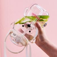 China Summer Students' Must-Have Cute Teddy Bears Water Bottle with Straw and Large Capacity for sale