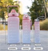 China Unisex 3 in 1 Motivational Time Marker Gradient Color Water Bottle Set 2000ml 900ml 500ml for sale