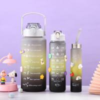 China Unisex 3 in 1 Motivational Time Marker Gradient Color Water Bottle Set 2000ml 900ml 500ml for sale