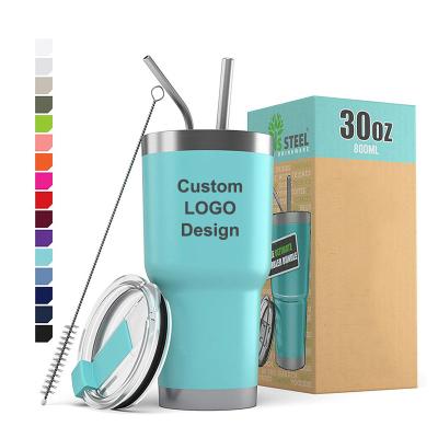 China 10*19.5CM Custom Logo Stainless Steel Double Wall Coffee Travel Mug with Straw and Lid for sale