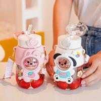 China Kids Water Bottle Cartoon Cute Plastic Cup with Straw Type Portable Design for sale