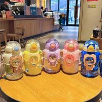 China Kids Water Bottle Cartoon Cute Plastic Cup with Straw Type Portable Design for sale