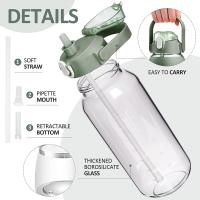 China 64 oz BPA-Free Glass Water Bottle with Straw and Time Marker Motivational Sports Bottle for sale