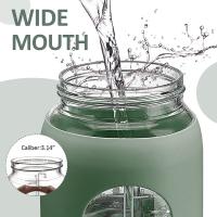 China 64 oz BPA-Free Glass Water Bottle with Straw and Time Marker Motivational Sports Bottle for sale