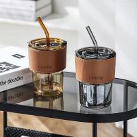 China Clear Coffee Mugs WITH LID and Straws for BPA Free Leak-Proof Vintage Glass Tumbler for sale