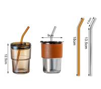 China Clear Coffee Mugs WITH LID and Straws for BPA Free Leak-Proof Vintage Glass Tumbler for sale