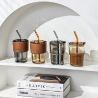 China Clear Coffee Mugs WITH LID and Straws for BPA Free Leak-Proof Vintage Glass Tumbler for sale