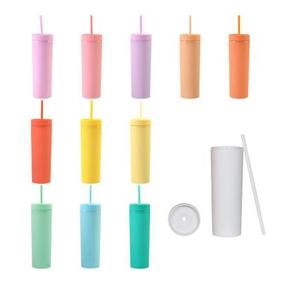 China 16oz Capacity Custom Double Wall Tumblers with Lid and Straw Made of PP Plastic for sale