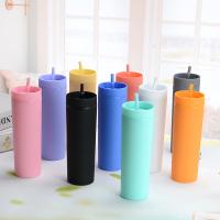 China 16oz Capacity Custom Double Wall Tumblers with Lid and Straw Made of PP Plastic for sale