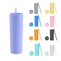 China 16oz Capacity Custom Double Wall Tumblers with Lid and Straw Made of PP Plastic for sale