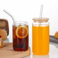 China Kitchen BPA Free Borosilicate Glass Water Bottle with Bamboo Lids and Glass Straw for sale