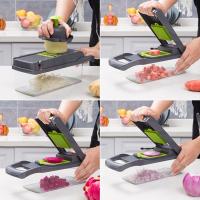 China Metal Vegetable Chopper Onion Cutter Multifunctional Slicer Grater With Colander Basket for sale