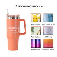 China American Style Custom Pattern 40oz Tumbler with Lid Handle and Straw Stainless Steel Vacuum Insulated Cup for sale