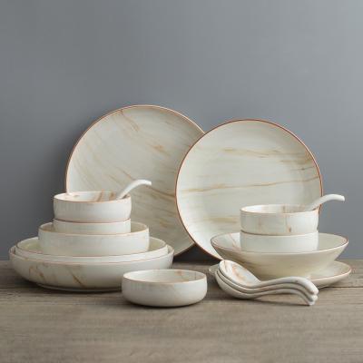 China Kitchen Dishes in Beige Porcelain Plate Set for Dinner and Occasion Giveaways for sale