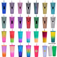 China 16oz 24oz Coffee Mug Double Wall Plastic Iridescent Matte Cups Tumbler with Straw for sale