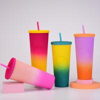 China 16oz 24oz Coffee Mug Double Wall Plastic Iridescent Matte Cups Tumbler with Straw for sale