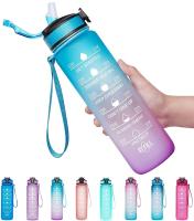 China Motivational Water Bottle for Gym Sport Time Marker Frosted Plastic Eco BPA Free for sale