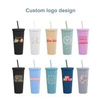China Reusable Plastic AS PP Tumbler with Straw and Lid Custom Logo Water Cup for Iced Coffee Travel Mug for sale