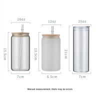 China 12oz/16oz/25oz Glass Milk Mug Sublimation Beer Can Shaped Cup with Bamboo Lid and Straw for sale