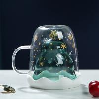 China 300ml Glass Christmas Double Wall Mugs with Cute Design and Custom Logo Gift Boxed for sale