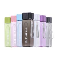 China Back to School Essential Clear Frosted Square Portable Plastic Water Bottle with Rope for sale