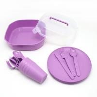 China 4 Person Portable Pigmented Outdoor Tableware Set Includes Knife Fork Spoon Plate for sale