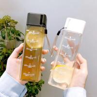 China Back to School Essential Clear Frosted Square Portable Plastic Water Bottle with Rope for sale