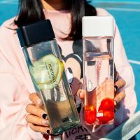 China Back to School Essential Clear Frosted Square Portable Plastic Water Bottle with Rope for sale